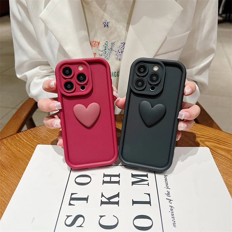 Luxury Cute 3D Love Heart Silicone Phone Case For iPhone 15 13 12 11 14 ...
