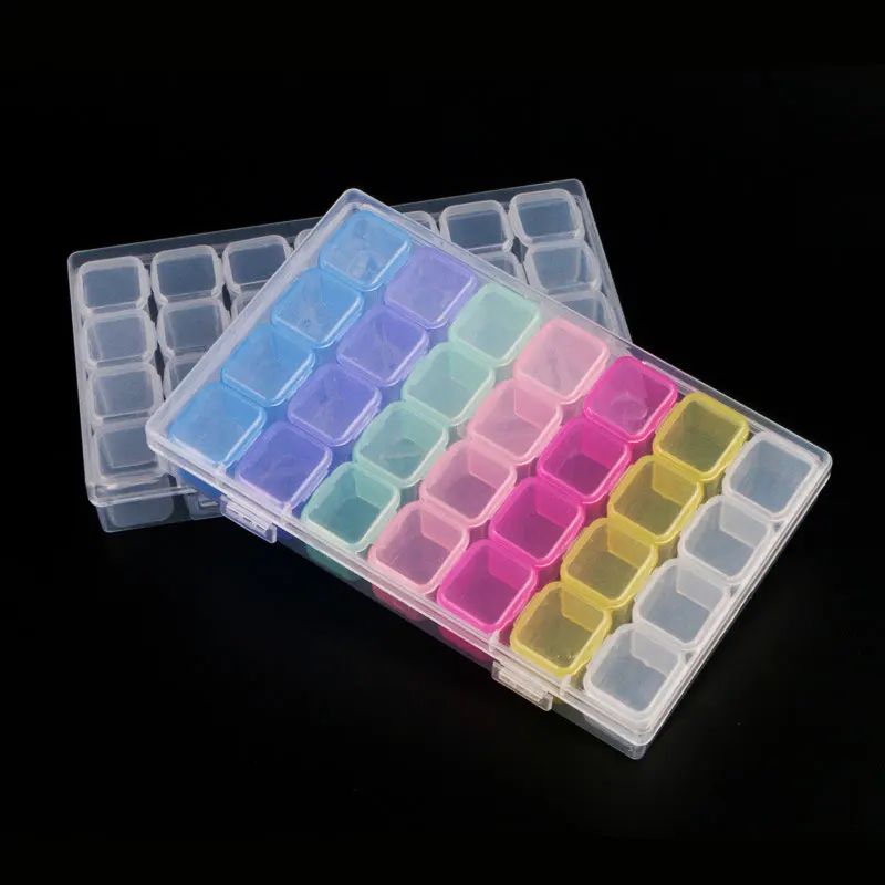 28 Grid Nail Accessories Storage Box Transparent Plastic Small Item ...