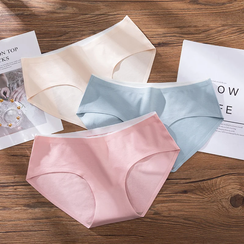 Pure-Cotton-Seamless-Women-Underwear-Color-Block-Elastic-Ultra-thin-Mid ...