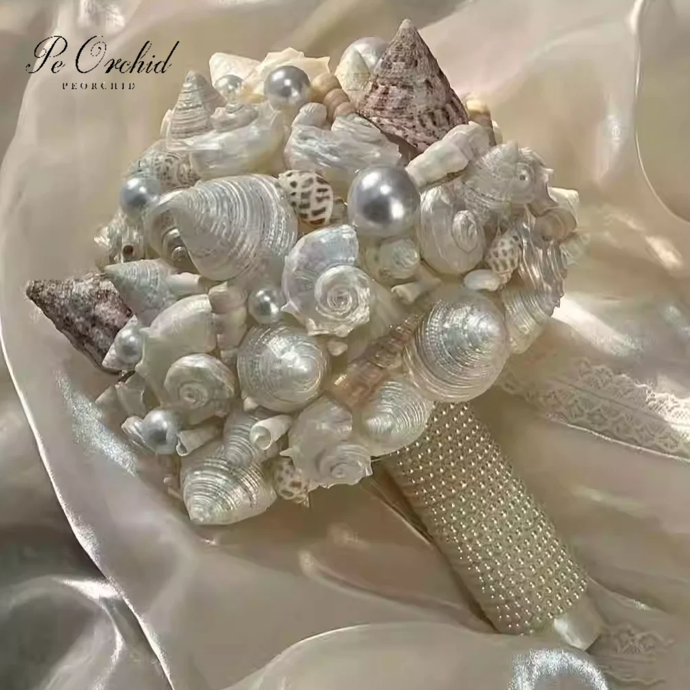 PEORCHID Luxury Shell Pearls Wedding Bouquets For Bride Flower Bouquet ...