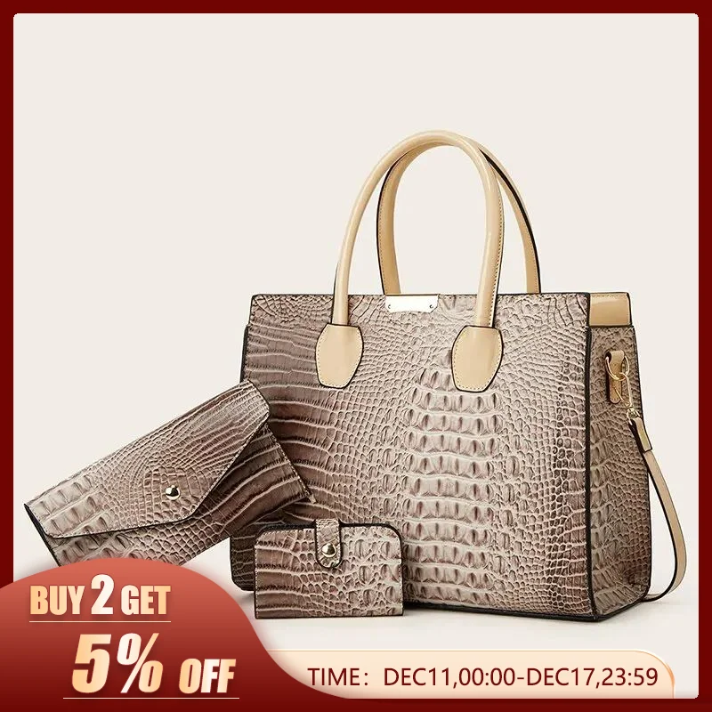 Mode-Polyvalent-Crocodile-Texture-Trois-Pi-ces-Ensemble-Une-paule-Crossbody-Sac-Fourre-Tout-De ...