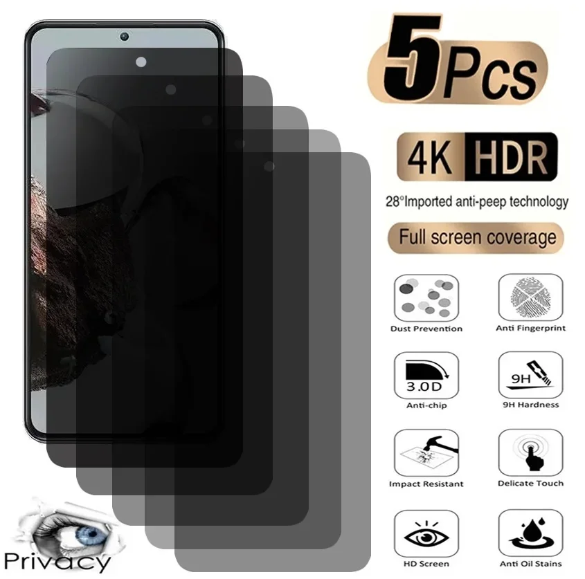 5Pcs-Privacy-Tempered-Glass-For-Xiaomi-CC9-Poco-X4-X5-F4-GT-Pro-Screen ...