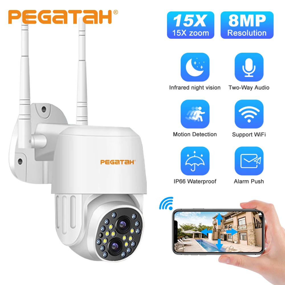 2K Dual Lens 8MP HD Surveillance CCTV IP Camera 15X Zoom Outdoor AI ...