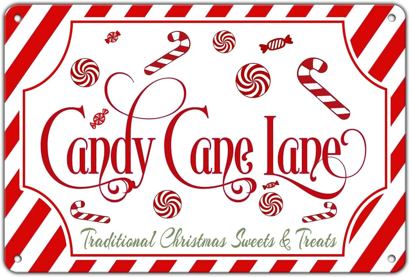 Christmas-Candy-Cane-Lane-Metal-Tin-Sign-Traditional-Christmas-Sweets ...