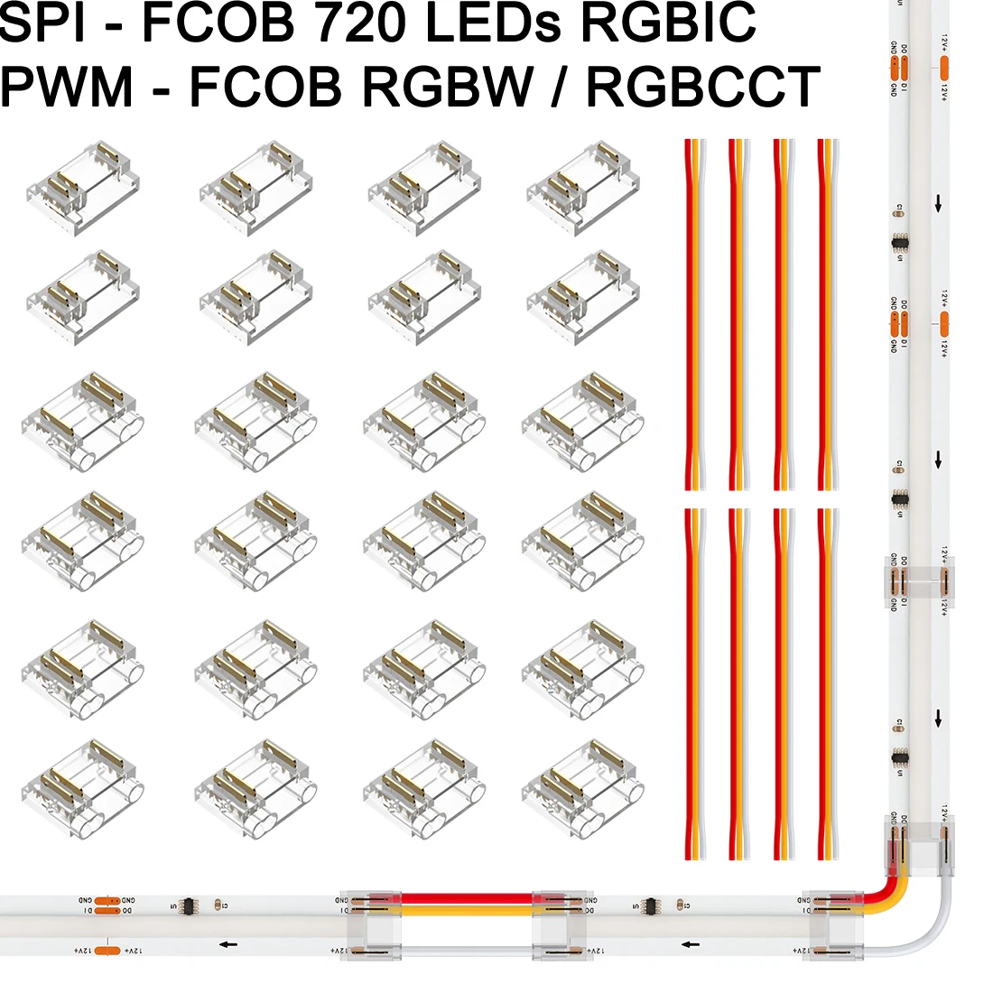 12-24 PCS FCOB Transparent Connectors Solderless Cover PWM 5pin RGBW ...