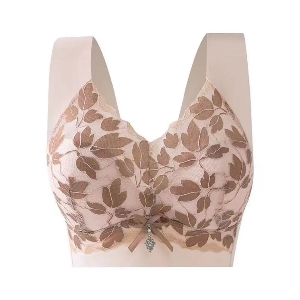 Breathable Leaf Lace Deep V Bras Zircon Bowknot Push Up Bras Big Cup ...