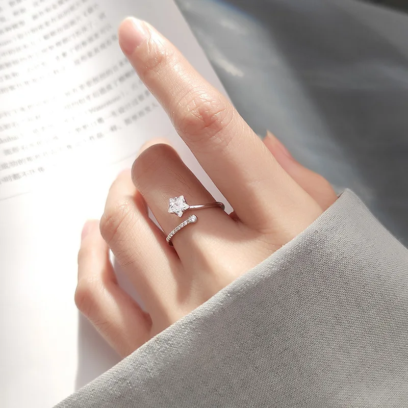 New-925-Sterling-Silver-Star-Ring-with-Diamonds-and-Five-pointed-Star ...