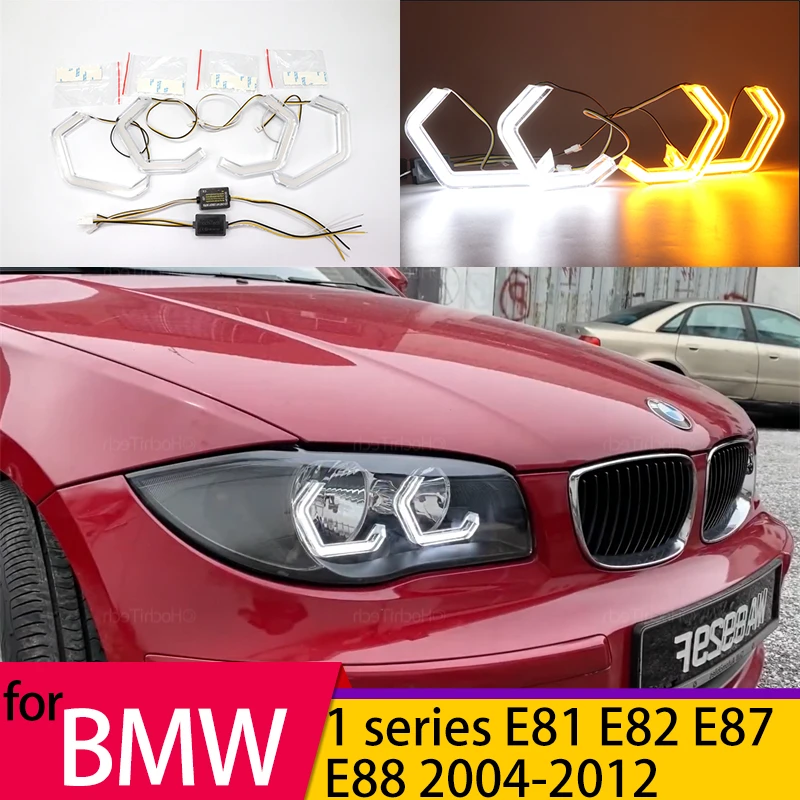 White & Yellow M4 Style LED Headlight Angel Eyes Bulb Halo Ring Lamp ...