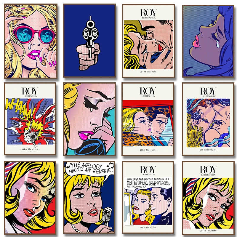 Pop Art Roy Lichtenstein Canvas Painting Woman Portrait Posters and ...