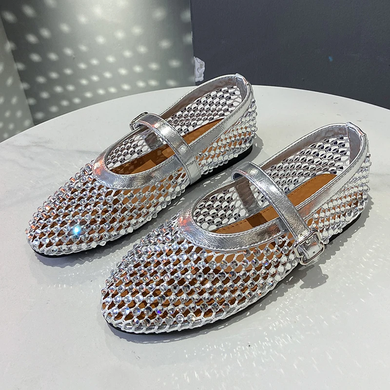 Luxury-Crystal-Rhinestone-Fishnet-Ballet-Flats-Woman-Brand-Design-Rivet ...