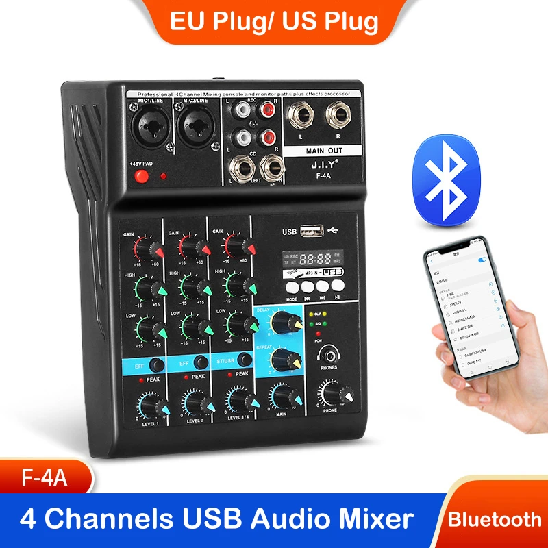 A4 Sound Mixing Console Bluetooth Usb Record Computer 48v Phantom Power ...