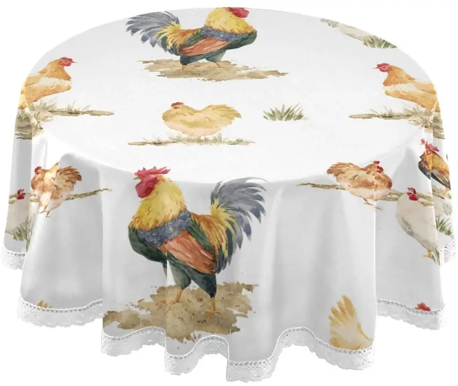 Table-Decoration-for-Party-Watercolor-Rooster-Round-Tablecloth-Lovely ...