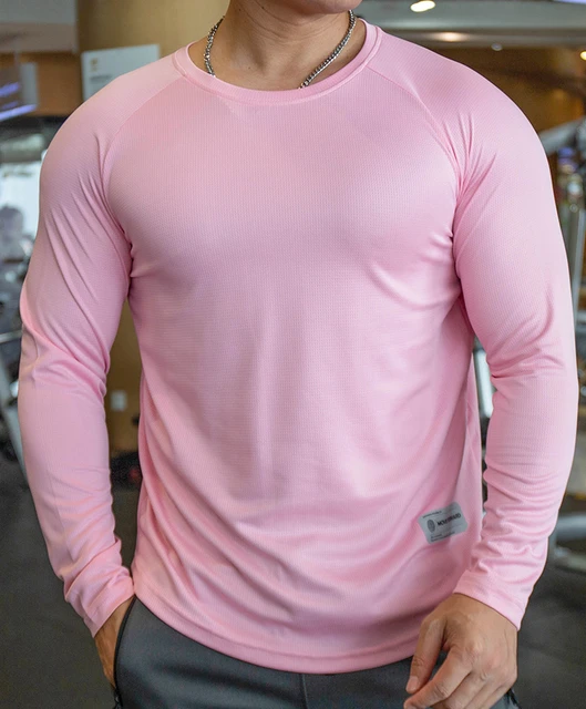 Long Sleeve Round Collar Men's Bodybuilding T Shirt - Men's Fitness ...