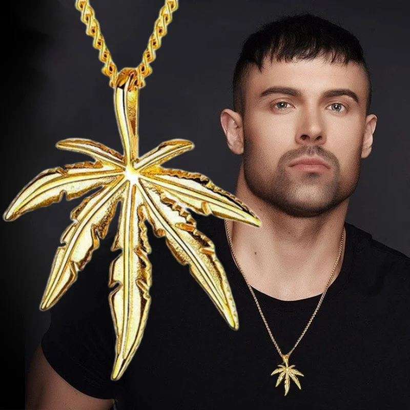 Men's Creative Leaf Necklace Cuba Chain Maple Leaf Necklace Classic ...