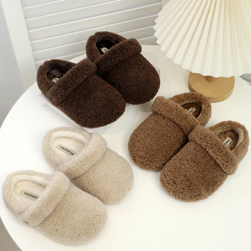 Children Cotton Slippers Soft Bottom Anti-slippery Kids Short Plush ...