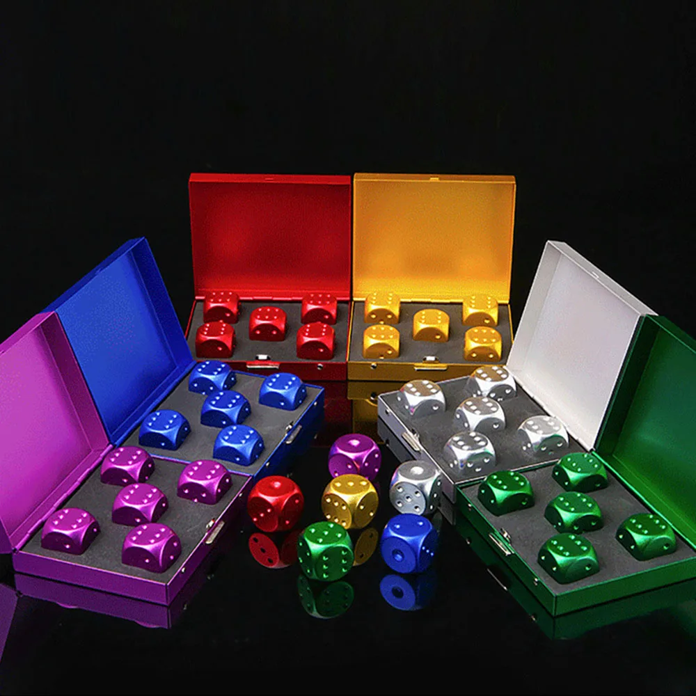 5pcs-Upscale-Dice-and-Box-Colorful-Aluminum-Alloy-Metal-Dice-Square-Box ...