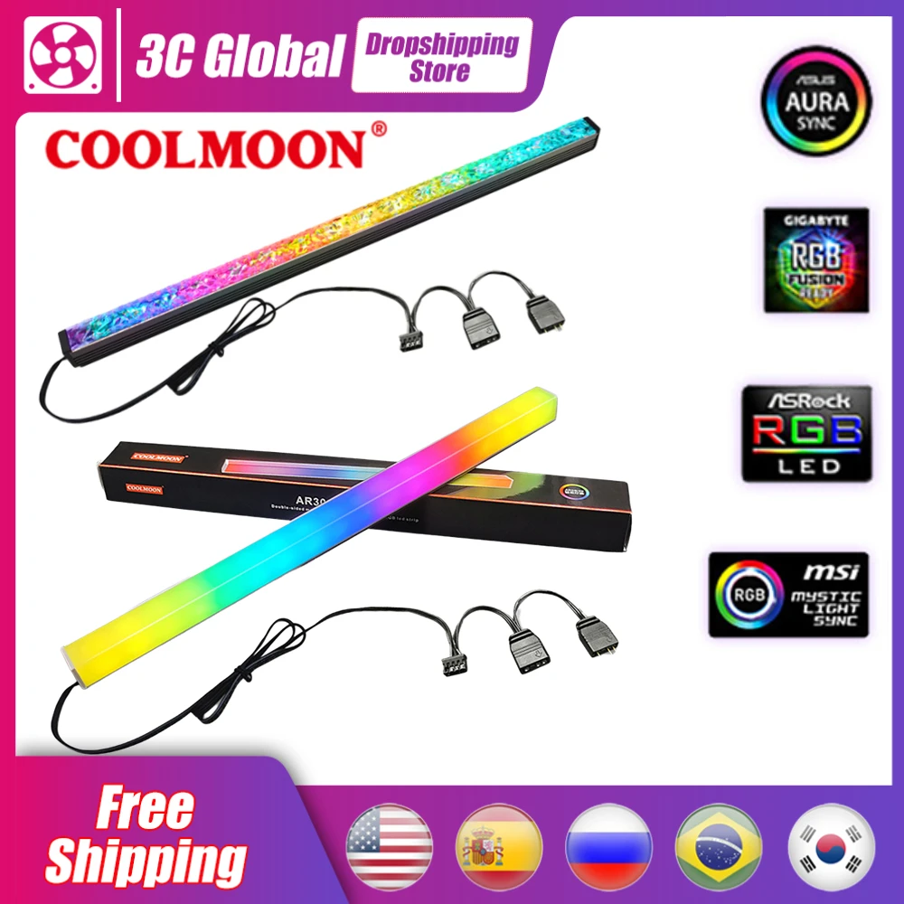 COOLMOON 30cm Aluminum alloy RGB PC Case LED Strip Magnetic Computer ...