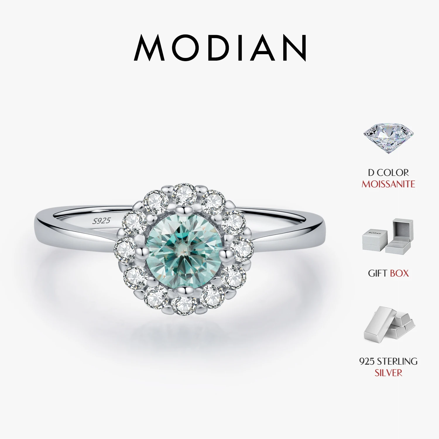 MODIAN-D-Color-Green-Teal-Moissanite-Halo-Ring-925-Sterling-Silver-Trendy-Elegant-Finger-Rings ...