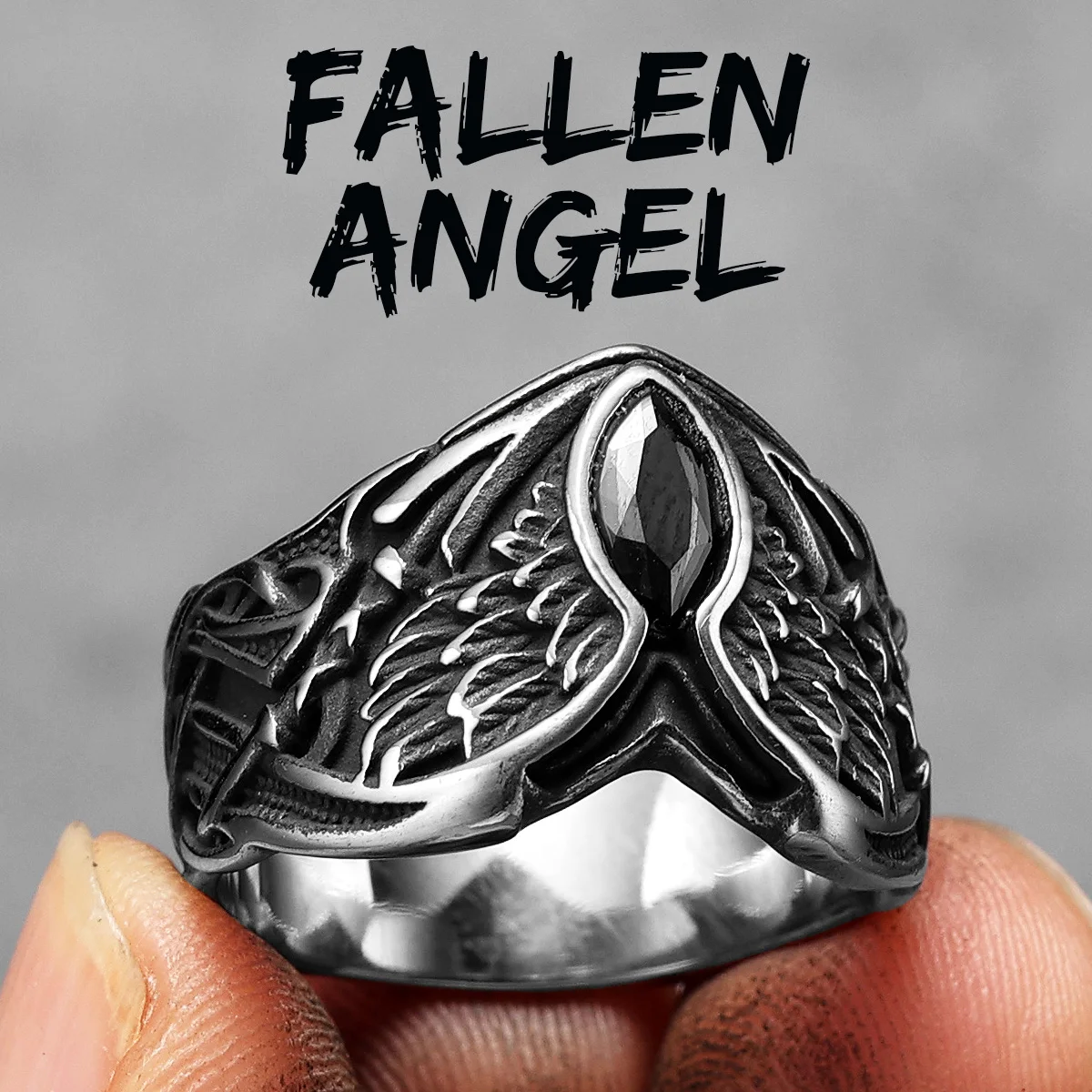 Fallen Angel Wings Gems Men Rings Stainless Steel Women Jewelry Vintage Punk Rock Cool Stuff Fashion Accessories Gift Wholesale AliExpress
