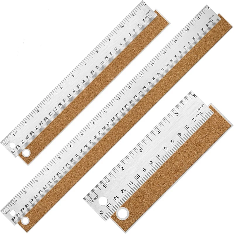 3-PCS-Metal-Ruler-With-Cork-Backing-As-Shown-6-12-18-Inch-Stainless ...