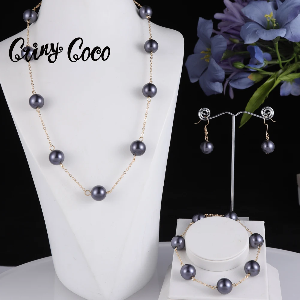 Cring-Coco-conjunto-de-collar-de-perlas-negras-para-mujer-accesorios-de ...