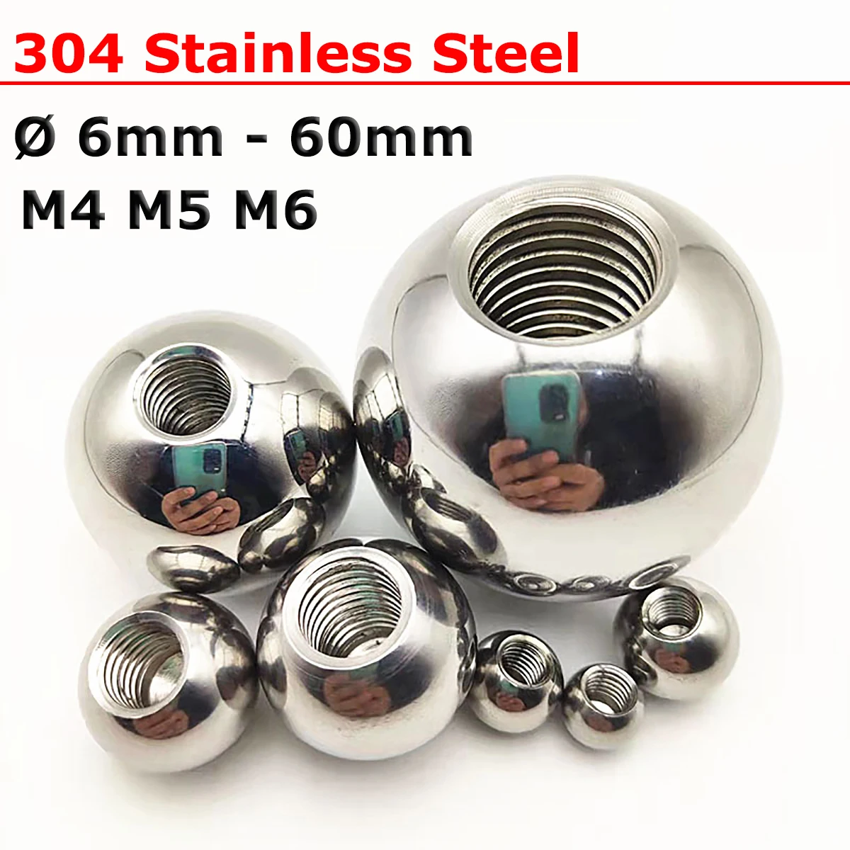 304-Stainless-Steel-Thread-Half-Hole-Balls-6mm-60mm-Drilling-Ball-Blind ...