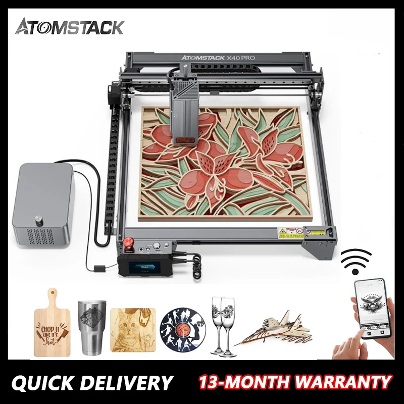 ATOMSTACK A40 S40 X40 Pro Max 210W Laser Cutting Machine with Air Assisted Tank Chain 48W Laser ...