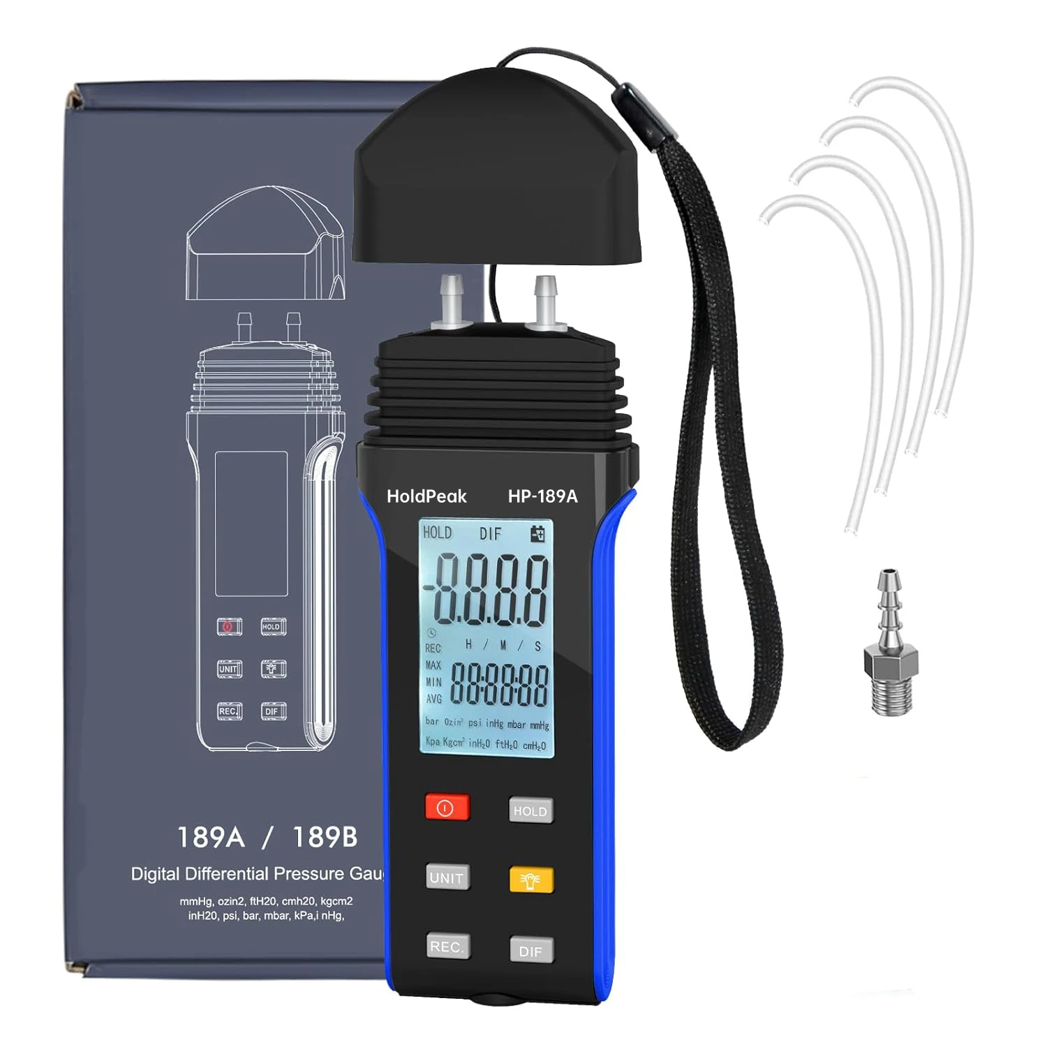 HoldPeak-HP-189A-Manometer-HVAC-Gas-Pressure-Tester-Dual-Port-Air ...