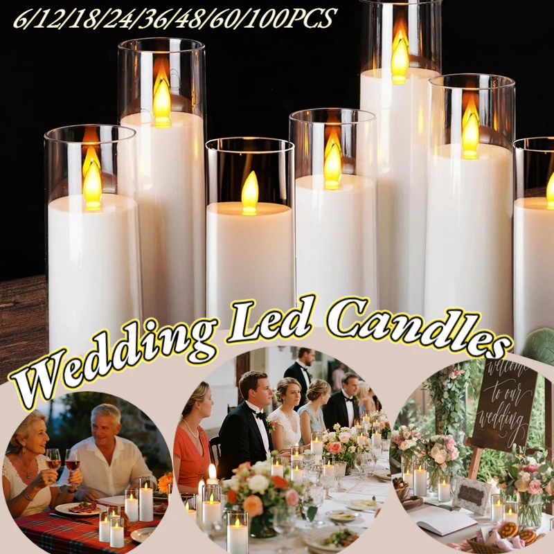 100-6PCS Led Candles for Wedding Remote control Artificial Candles ...