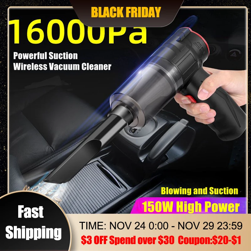 Portable Car Vacuum Cleaner Wireless Handheld Vacuum Cleaner 16000Pa ...