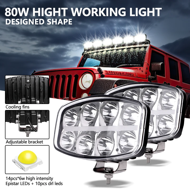 80W-12v-30v-Tractor-Truck-Pickup-Work-Light-Truck-SUV-Car-4x4-Oval ...