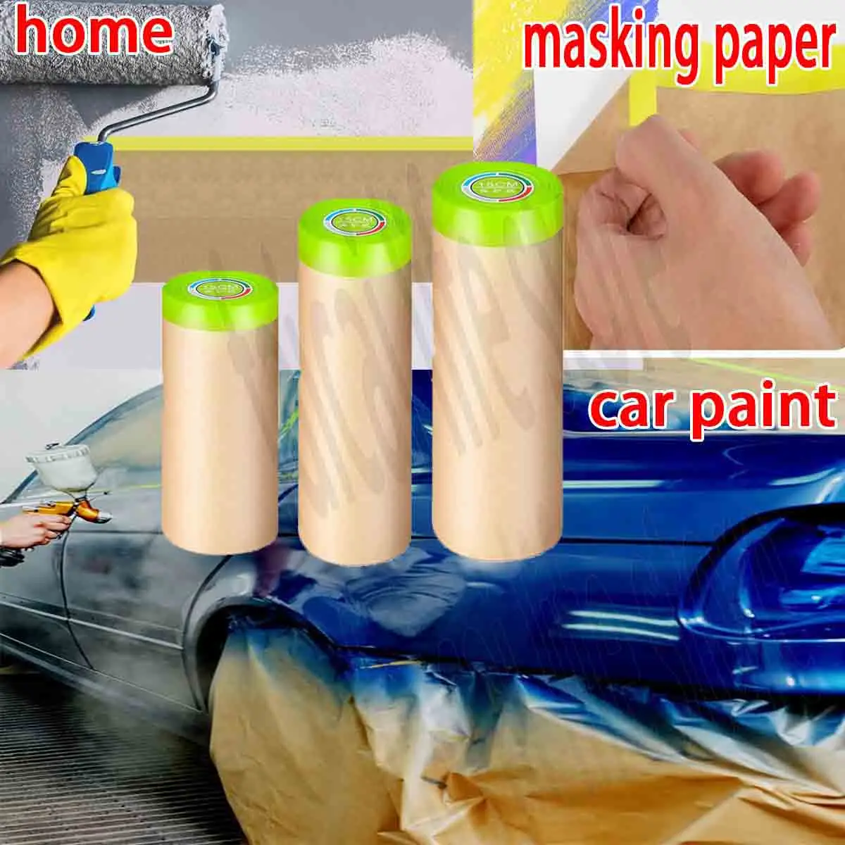 Pre-Taped-Masking-Film-Paper-Painters-Sheeting-Kraft-Paper-Car-repair ...