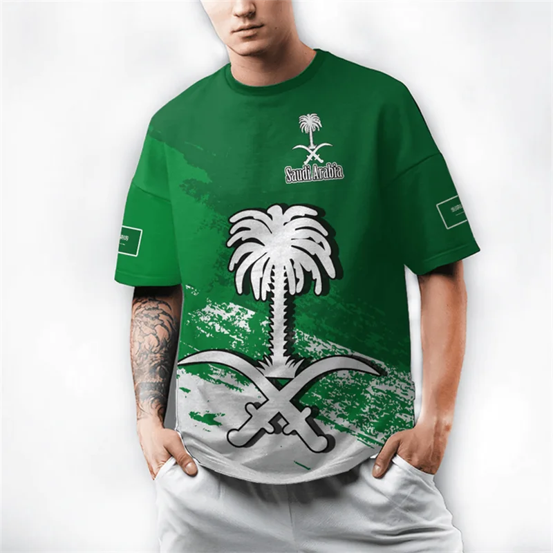 Vintage Kingdom Of Saudi Arabia Map 3D Printing T Shirt Saudi Coat Of ...