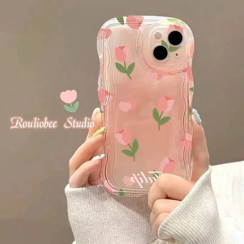 Transparent-Pink-Floral-Case-for-iPhone-Fashionable-Fall-Resistant-Back ...