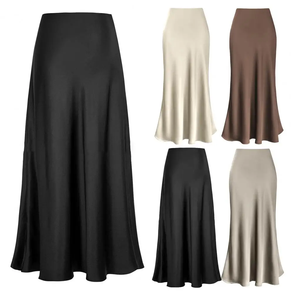 Luxury-Satin-Fish-Tail-Skirts-For-Women-Summer-Solid-Color-Smooth ...