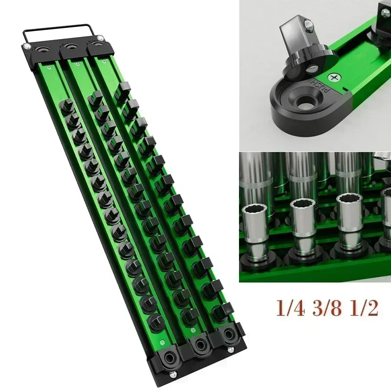 360° Swivel Magnetic Socket Organizer 1/4 3/8 1/2Inch Socket Clip Rail ...