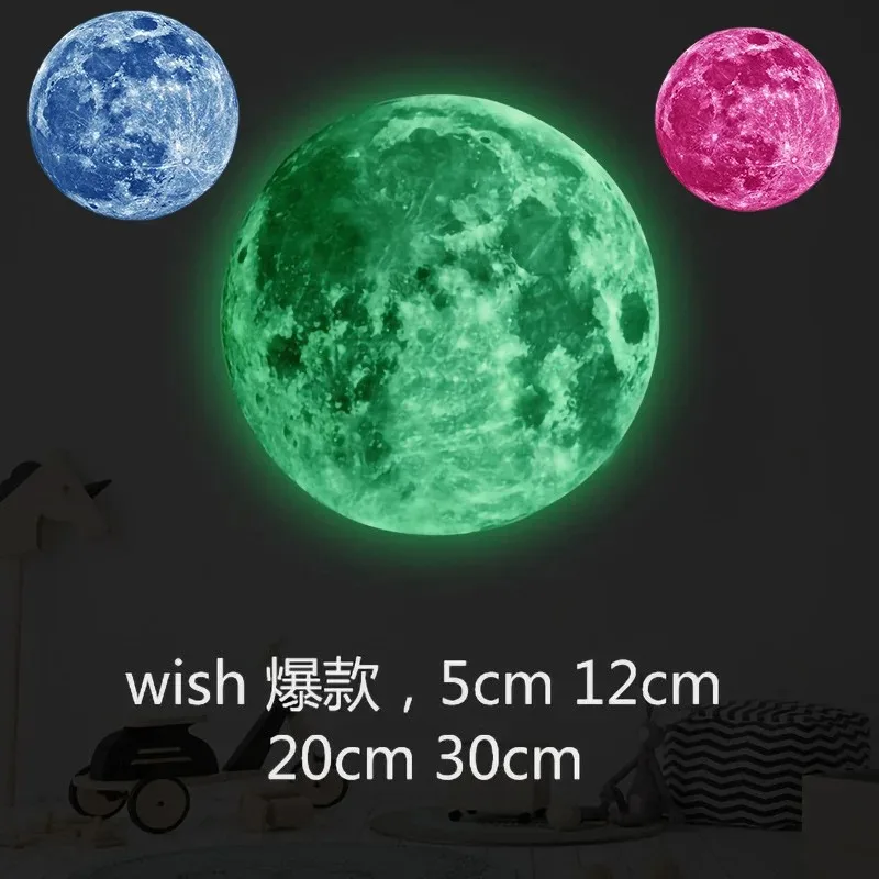 3D-Luminous-Moon-Wall-Sticker-Glow-In-The-Dark-Fluorescent-Sticker-PVC ...