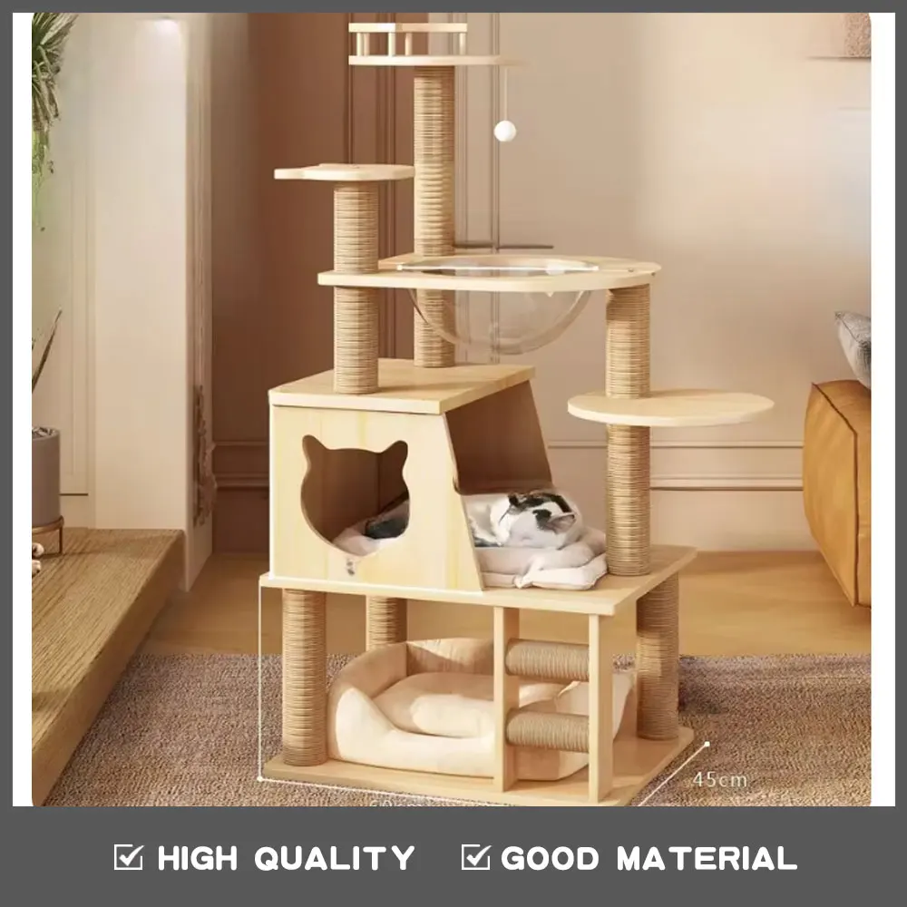 Cat-climbing-frame-cat-tree-integrated-cat-scratch-board-solid-wood ...