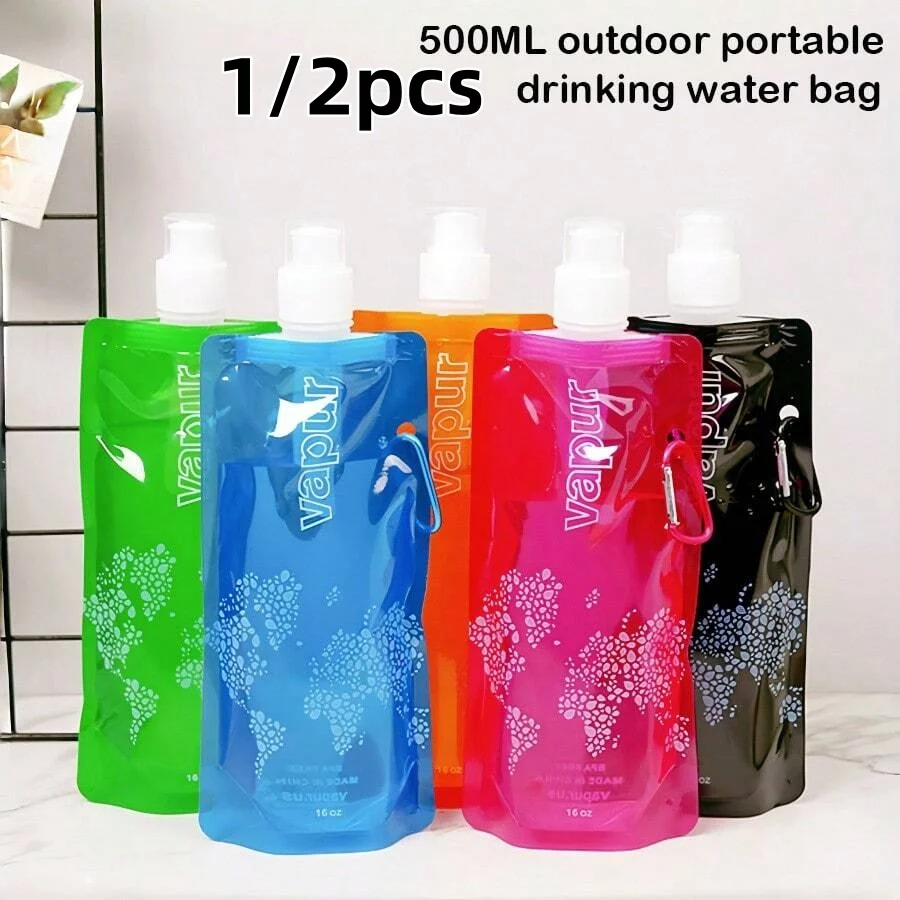 1/2PCS 500ML Portable Ultralight Water Bag Foldable Soft Flask Squeeze ...