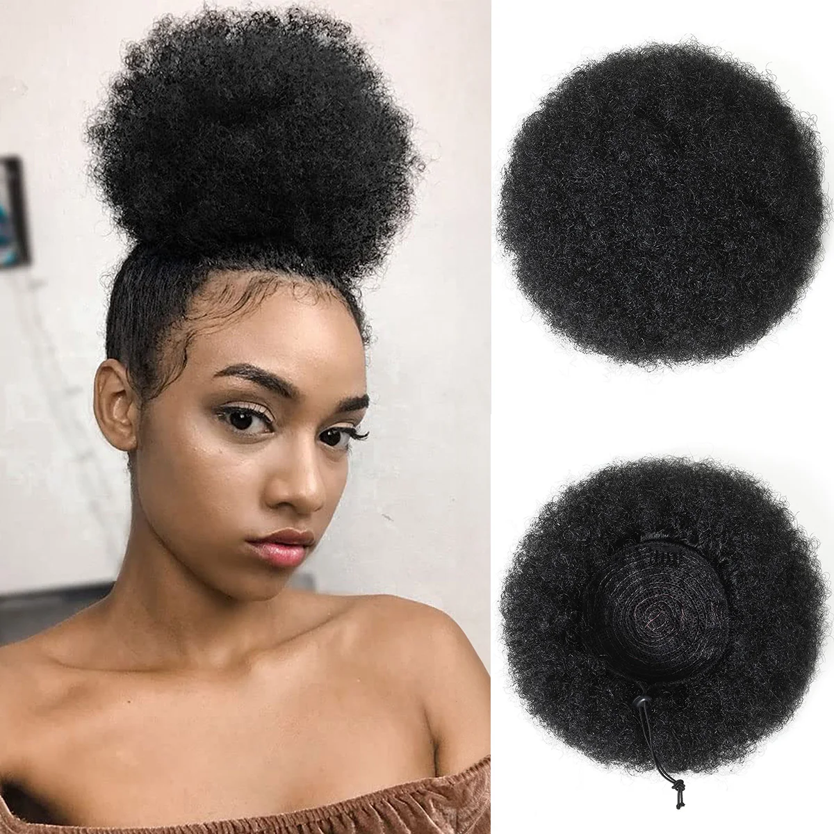 Afro-Puff-Drawstring-Ponytail-Human-Hair-Brazilian-Short-Curly ...