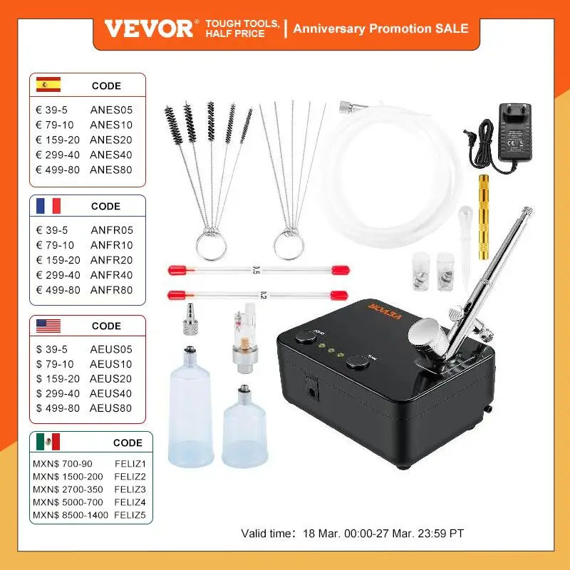 VEVOR Dual-Action Airbrush Kit with 30PSI High-Pressure Auto Start/Stop ...
