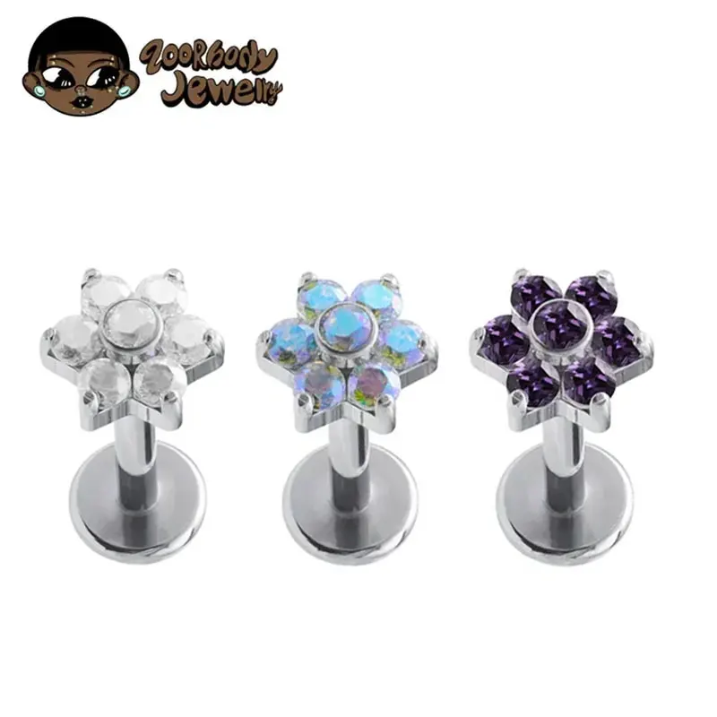 ASTM-F136-Titanium-Flower-Piercing-16G-18G-Internal-Thread-Labret ...