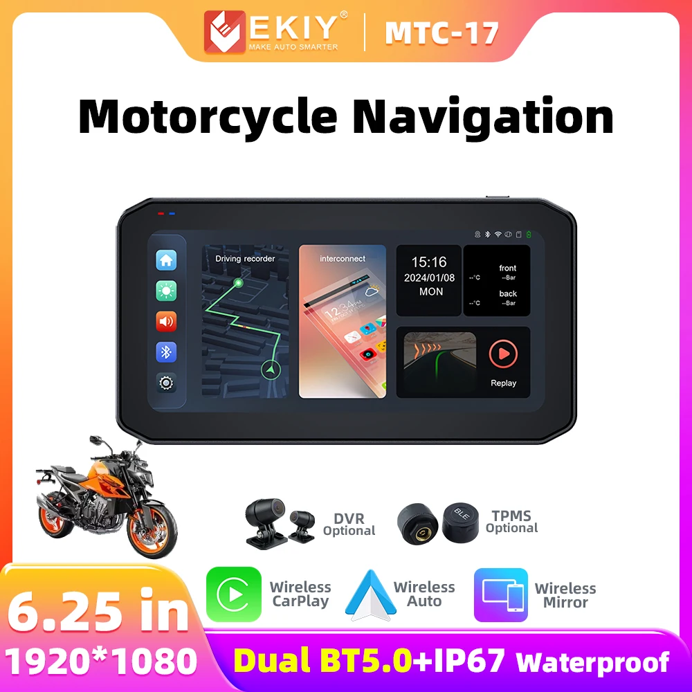 EKIY MTC17 6.25 Motorcycle Navigation Wireless CarPlay Display Screen ...