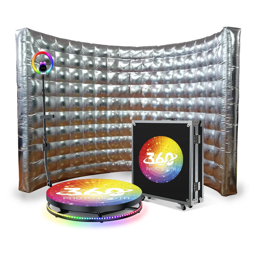 Cabin-360-Photo-Booth-Machine-with-3m-Sliver-Inflatable-PhotoBooth-Wall ...