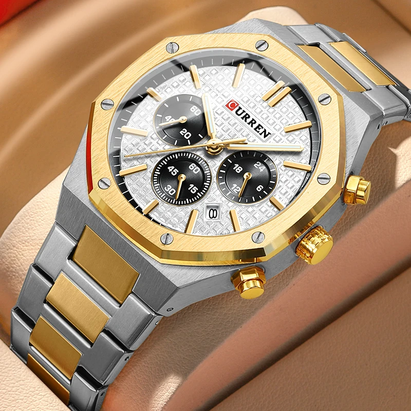 CURREN-Luxury-Gold-Classic-Chronograph-Watch-for-Men-Stainless-Steel ...