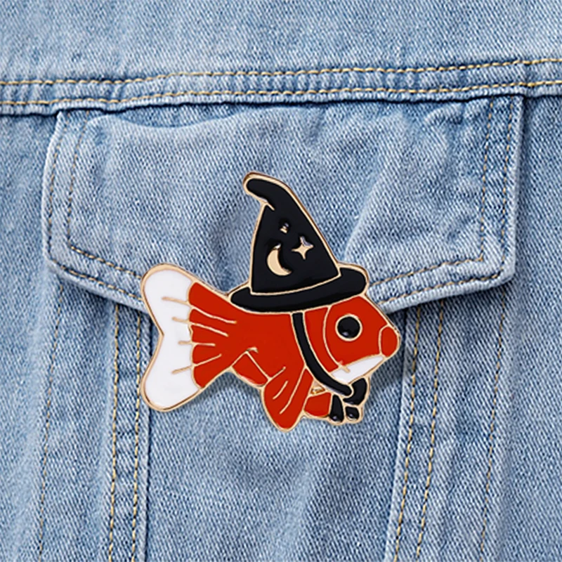 Wizard-Fish-Lapel-Pins-Halloween-Goldfish-with-Witch-Hat-Enamel ...