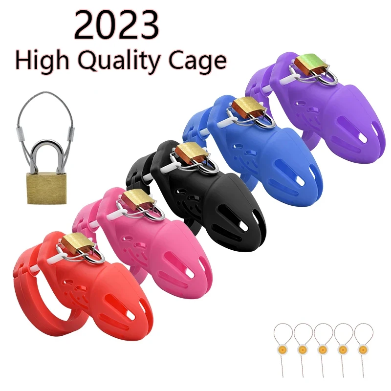New-Upgrade-Silicone-Male-Cock-Prison-Chastity-Cage-With-5-Sizes-Penis ...