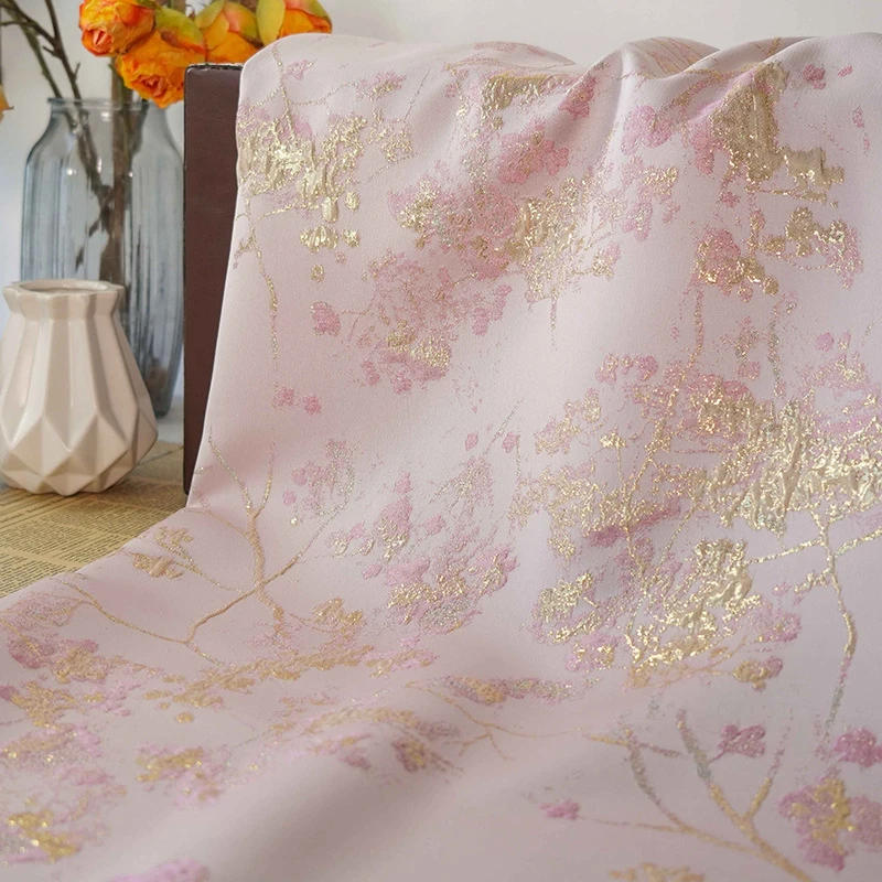 Pink Gold Embossed Yarn Dyed Jacquard Fabric Spring Autumn Women's ...