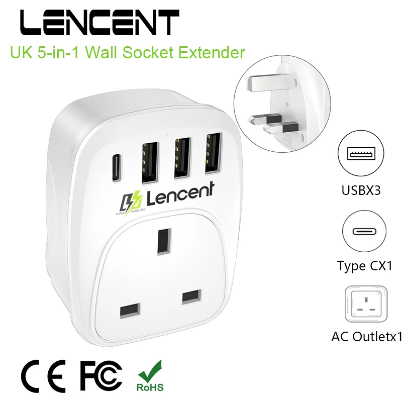 LENCENT-UK-Multiple-Wall-Socket-with-1-AC-Outlet-3-USB-and-1-Type-C ...