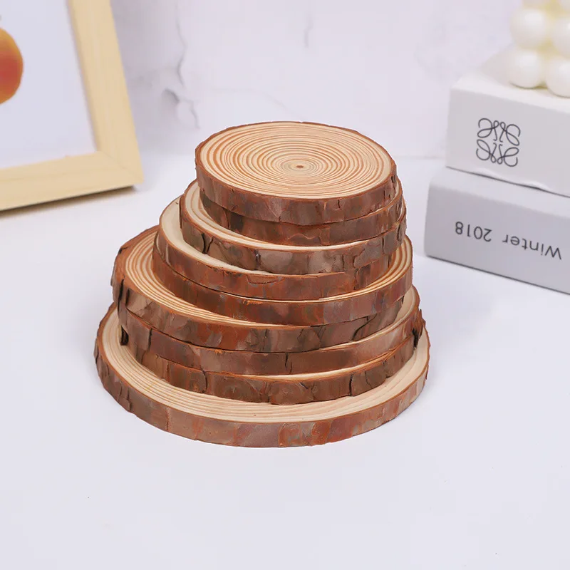 5Pcs-3-12cm-Natural-Pine-Round-Unfinished-Wood-Slices-Circles-with-Tree ...